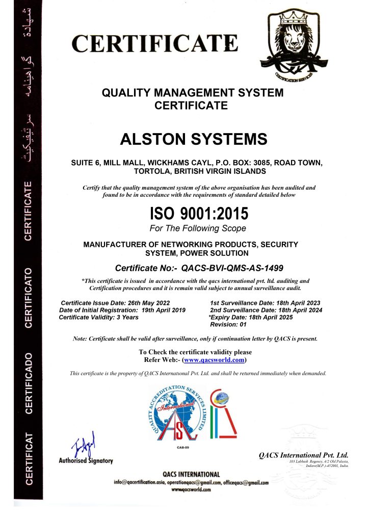 Certification - Alston Systems
